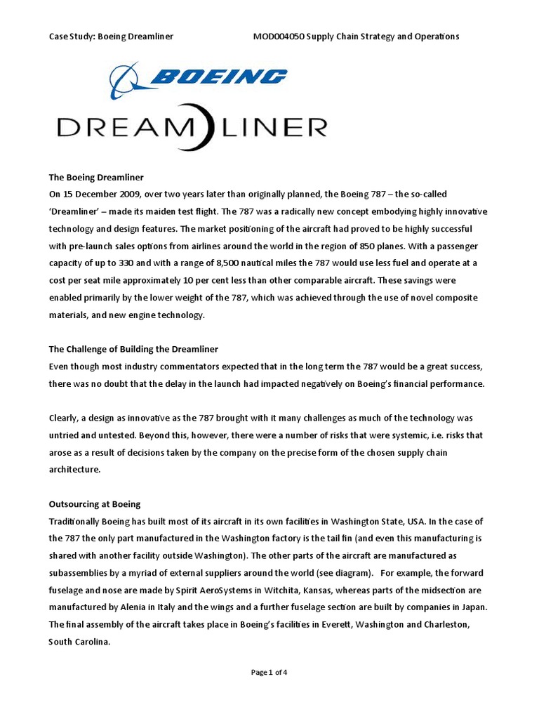 Boeing 787 Dreamliner Case Study | PDF | Aviation | Aircraft