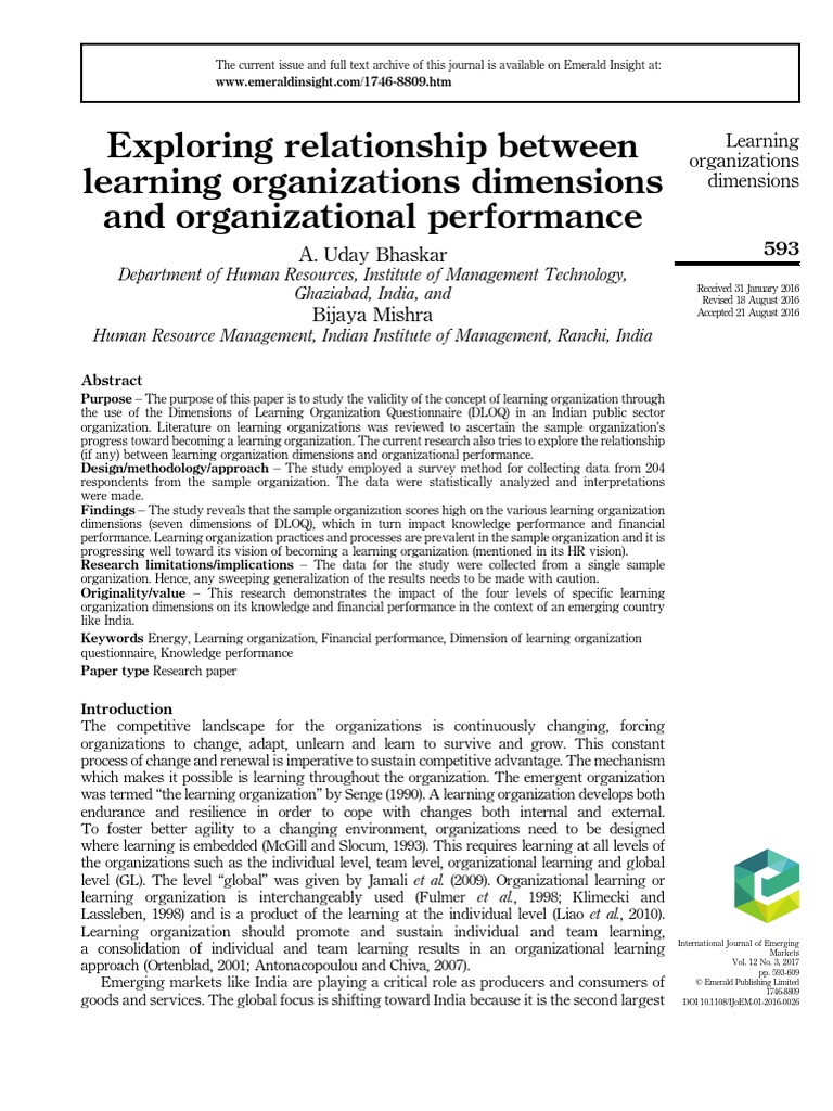 Exploring Relationship Between Learning Organizations Dimensions and Organizational Performance ...