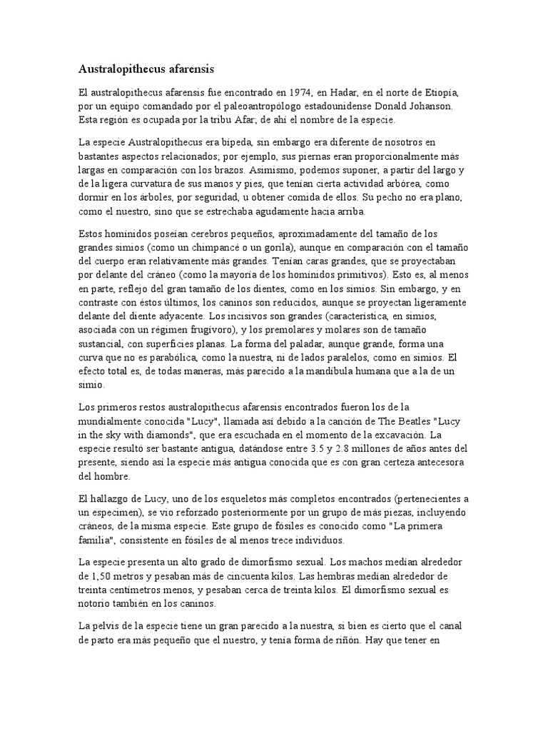 Australopithecus Afarensis | PDF | Naturaleza
