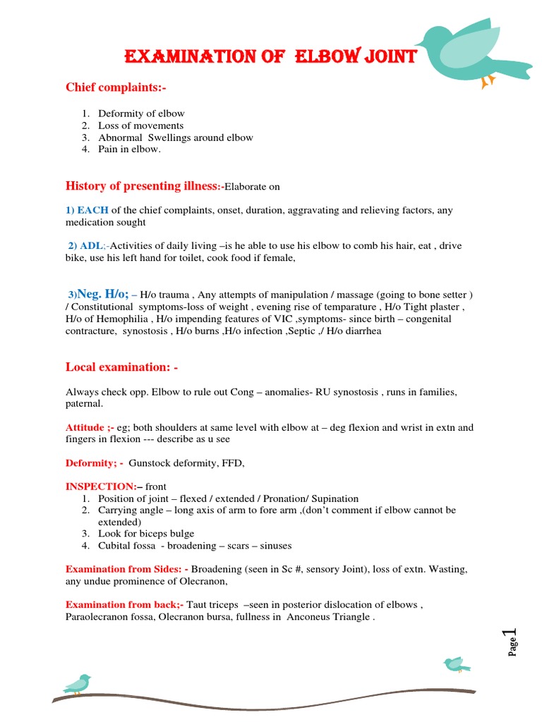 Elbow Joint Examination Protocols | PDF | Elbow | Anatomical Terms Of ...