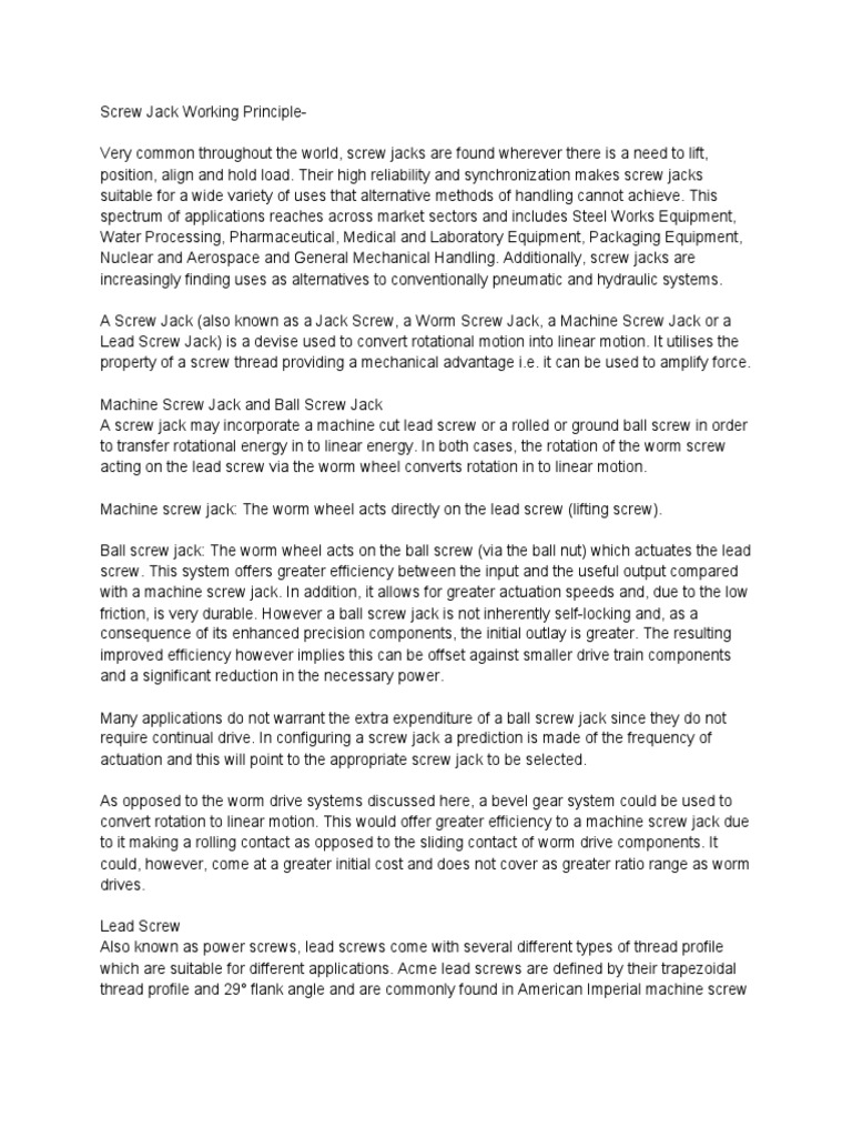 Screw Jack Working Principle Explained | PDF | Machines | Tools