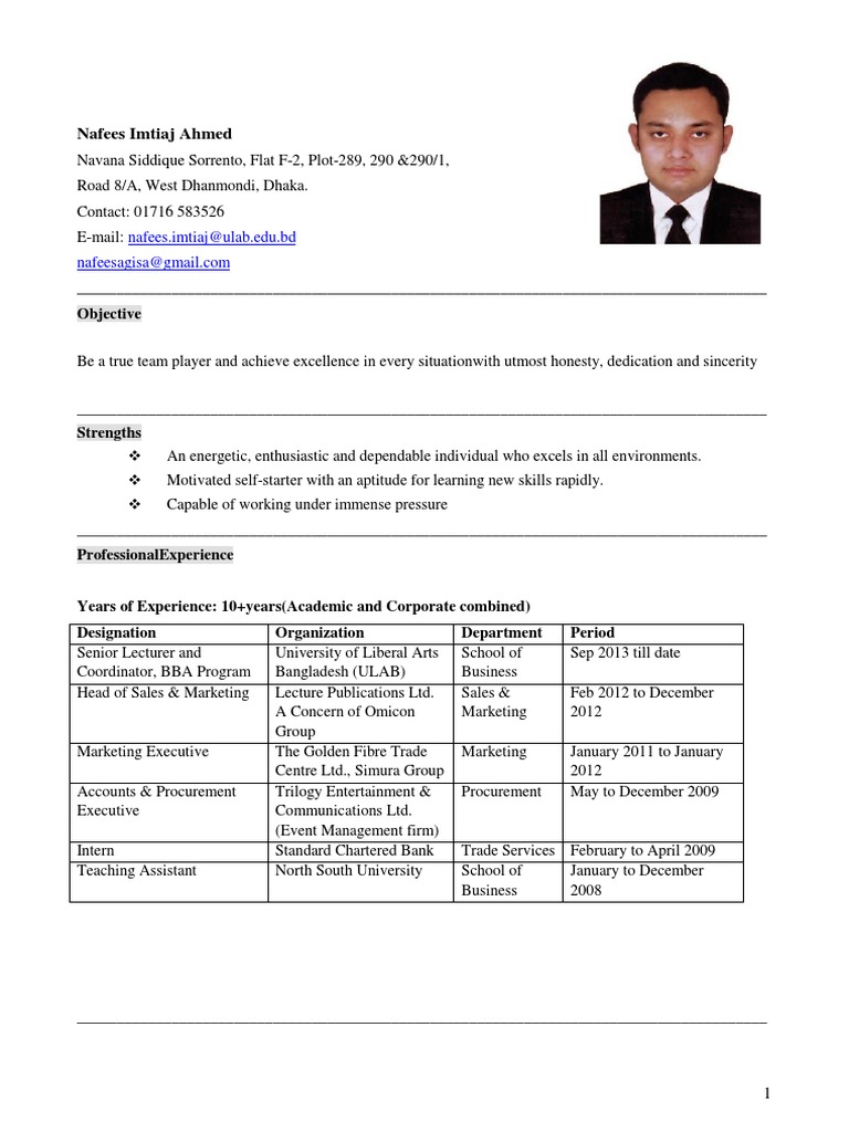 CV Nafees Imtiaj Ahmed | PDF