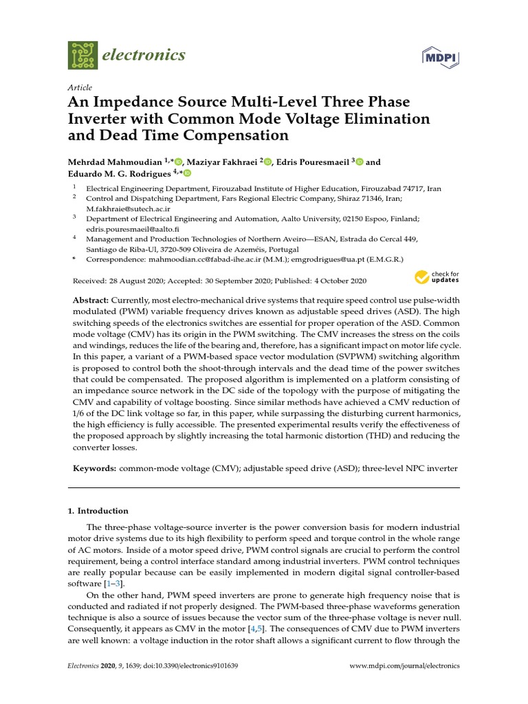 An Impedance Source Multi Level Three Phase Inverter With Common Mode Voltage Elimination And