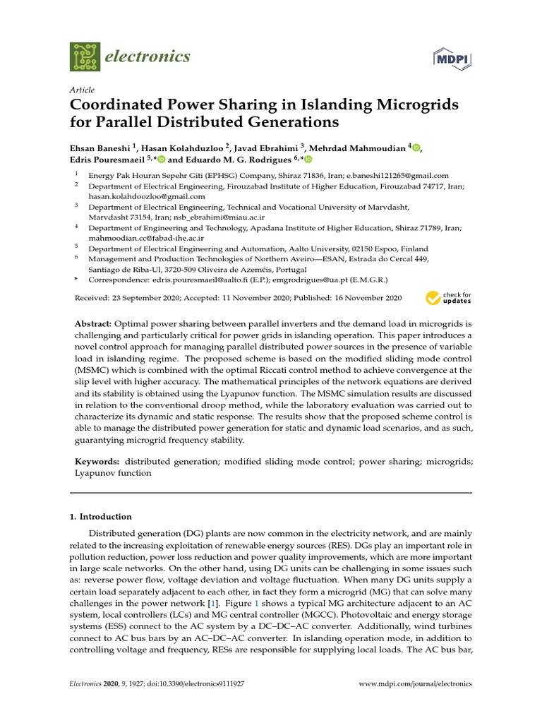Coordinated Power Sharing in Islanding Microgrids For Parallel Distributed Generations | PDF ...