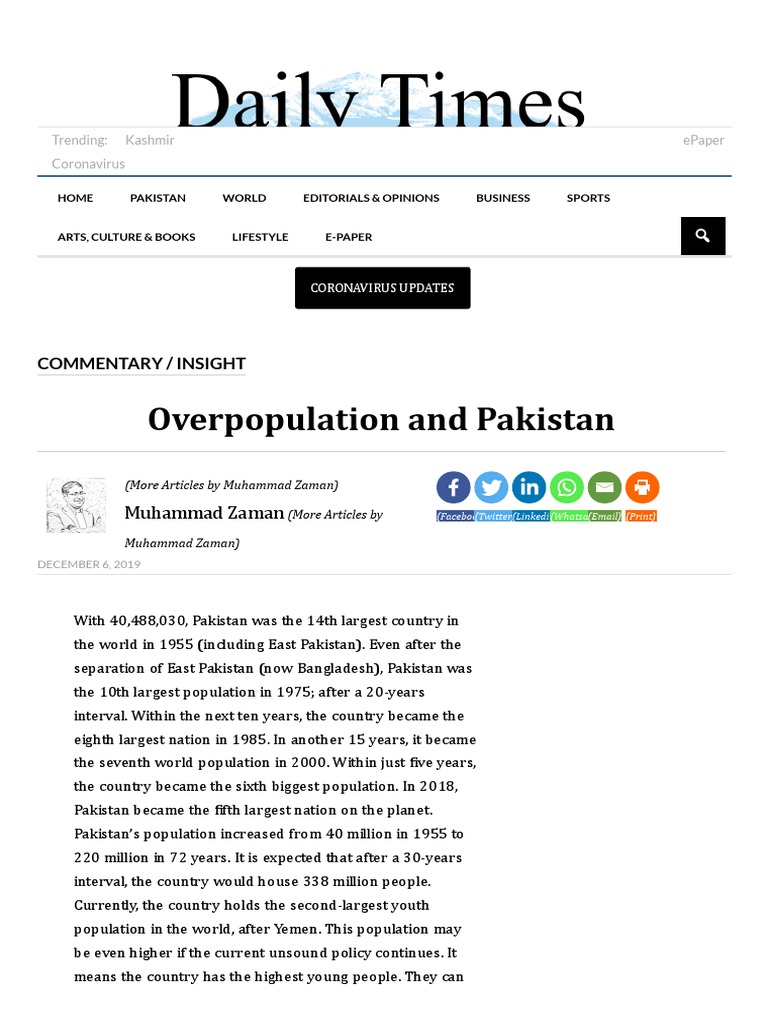 Overpopulation and Pakistan | PDF | Human Overpopulation | Policy