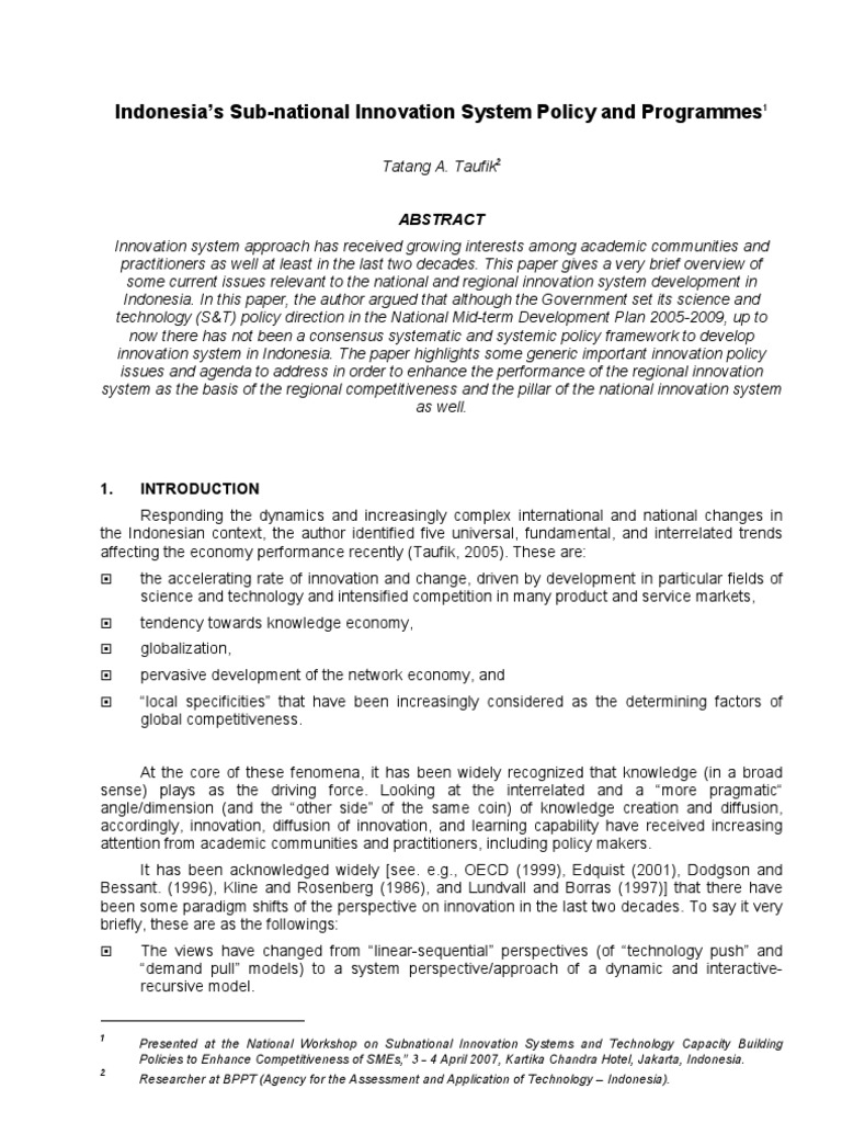 Regional Innovation Policies in Indonesia - Tatang Taufik | PDF ...