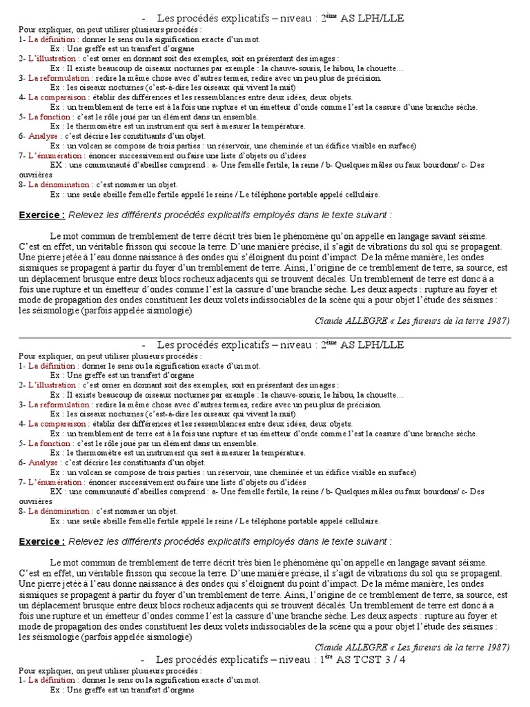 Les Procédés Explicatifs | PDF | Sismologie | Tremblements de terre