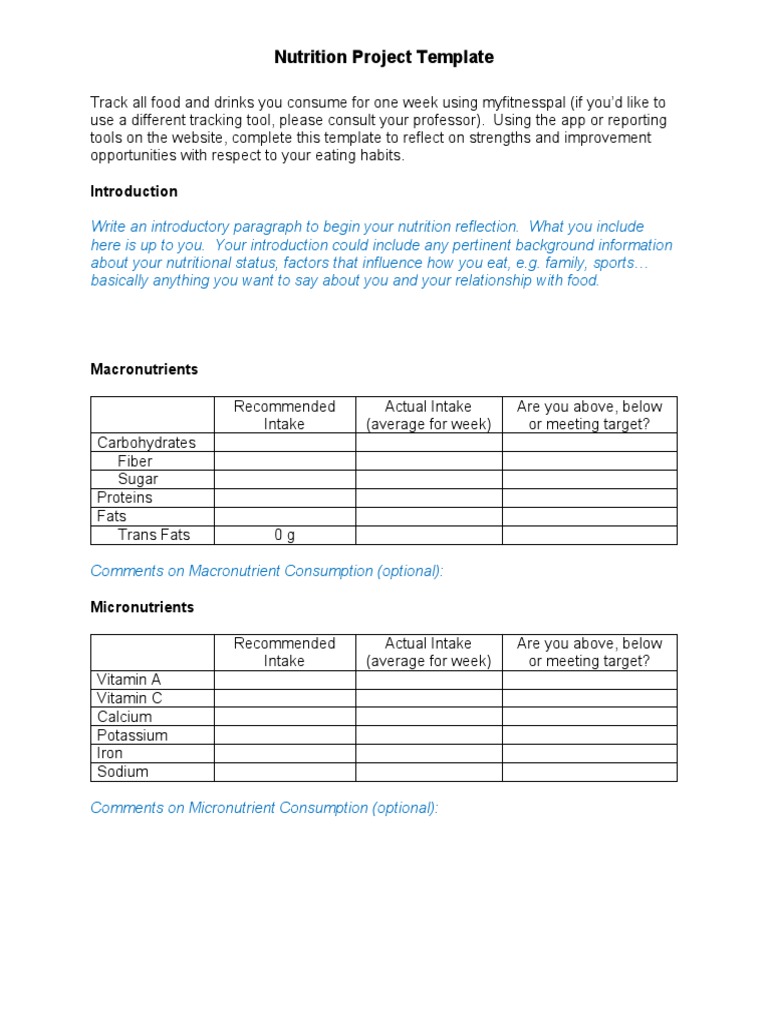 Nutrition Project Template | PDF | Human Nutrition | Nutrients