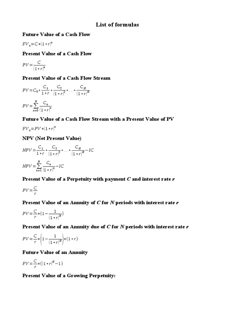 List of Corporate Finance Formulas | PDF | Present Value | Net Present ...