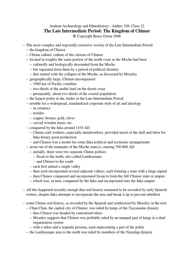 The Late Intermediate Period: The Kingdom of Chimor | PDF | Inca Empire