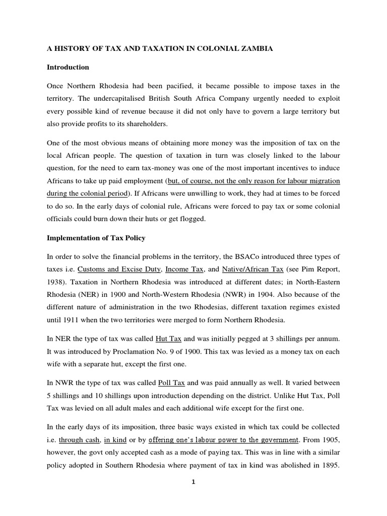 A History of Tax and Taxation in Colonial Zambia | PDF | Taxes ...