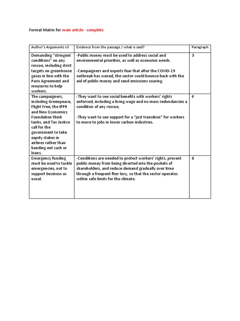 Argument Matrix For Main Article | PDF