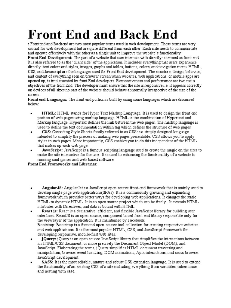 Front End and Back End | PDF | J Query | Websites