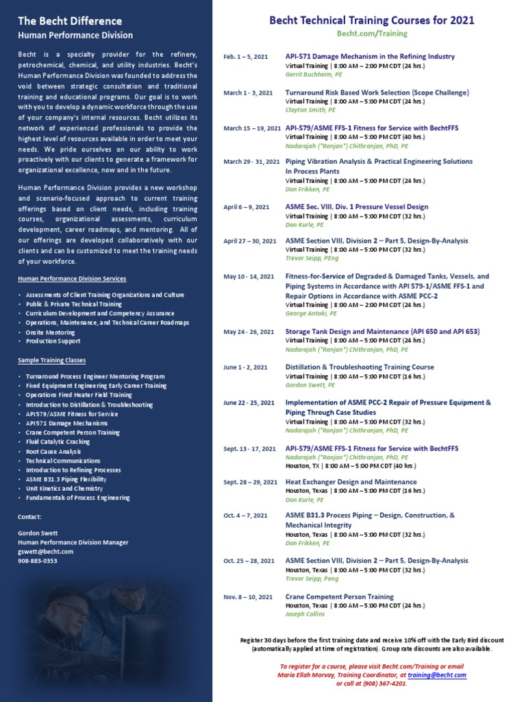 Becht Engineering 2021 Training Course Catalog Featuring a Wide Range ...