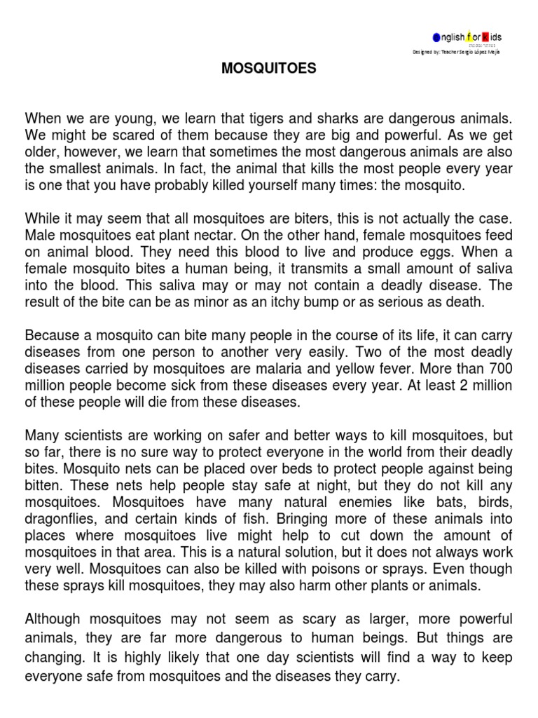 Reading Comprehension Mosquitoes | PDF