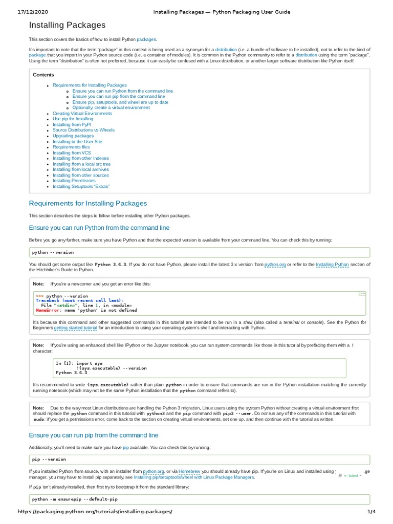 Installing Packages Python Packaging User Guide Pdf Python Programming Language