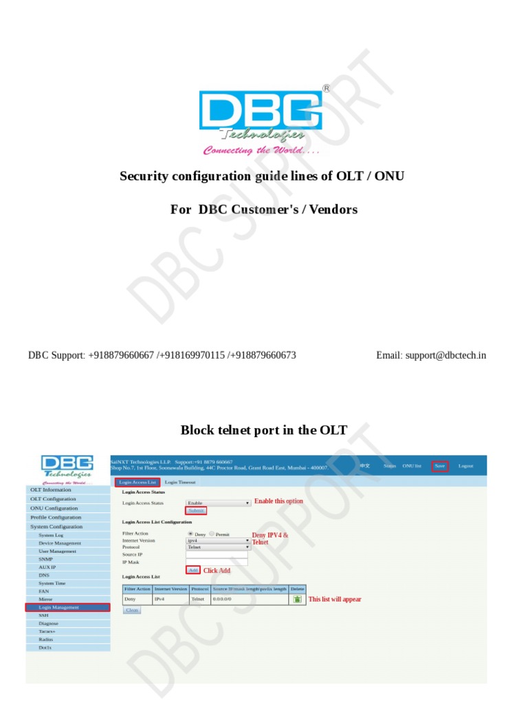 Security Configuration Guide Lines of OLT / ONU For DBC Customer's / Vendors | PDF | Secure ...
