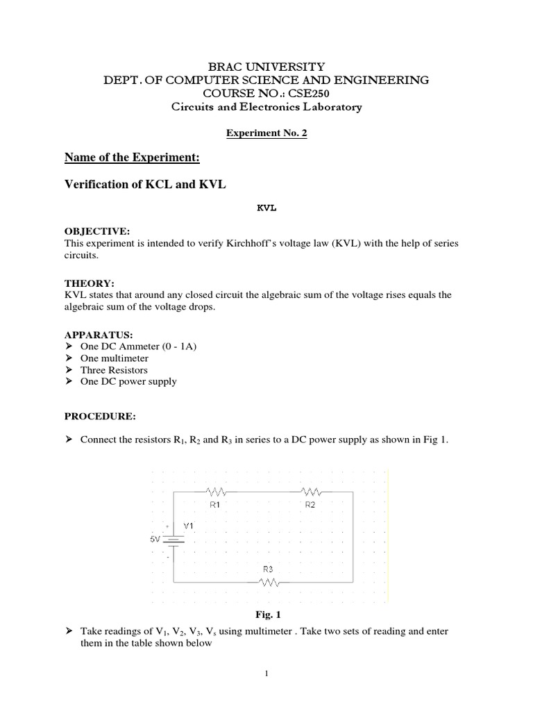 Experiment 2 - KVL - KCL | PDF | Voltage | Electrical Network