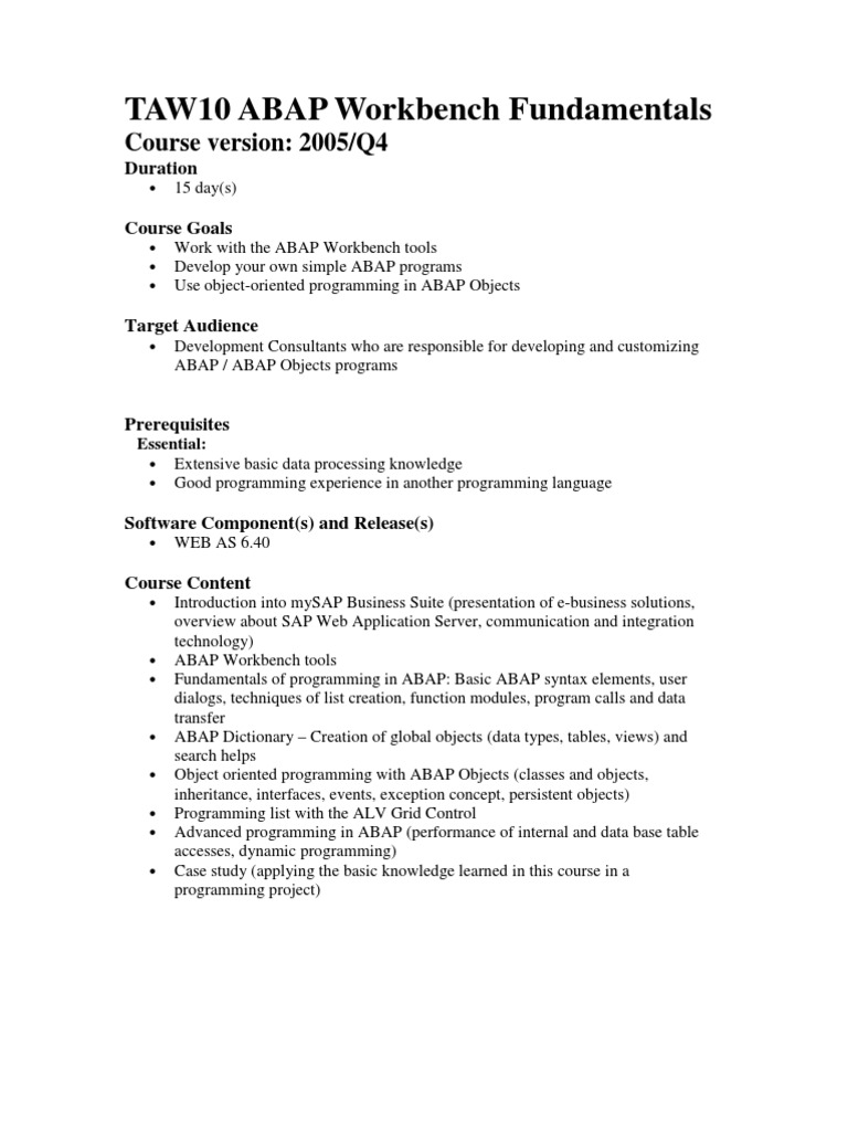 ABAP JobCamp2008 - Curriculum Overview | PDF | Object (Computer Science) | Information Technology