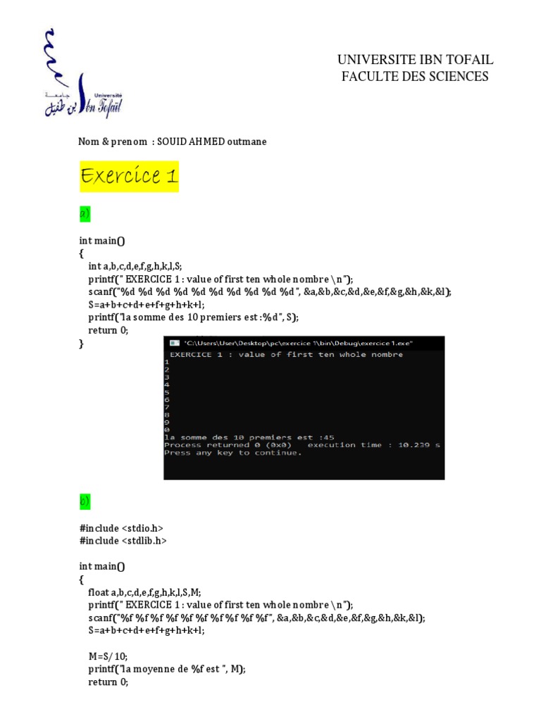 Exercices de programmation en C | PDF | Programmation informatique ...