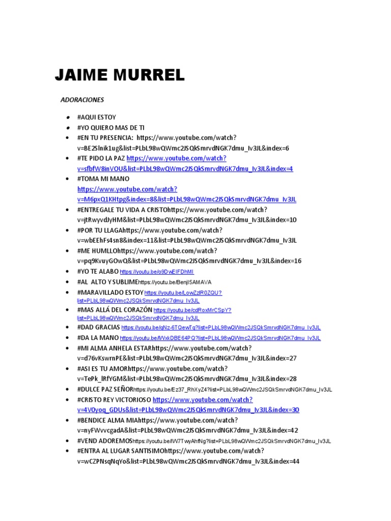 Jaime Murrel Worship Songs Playlist | PDF | Sports & Recreation