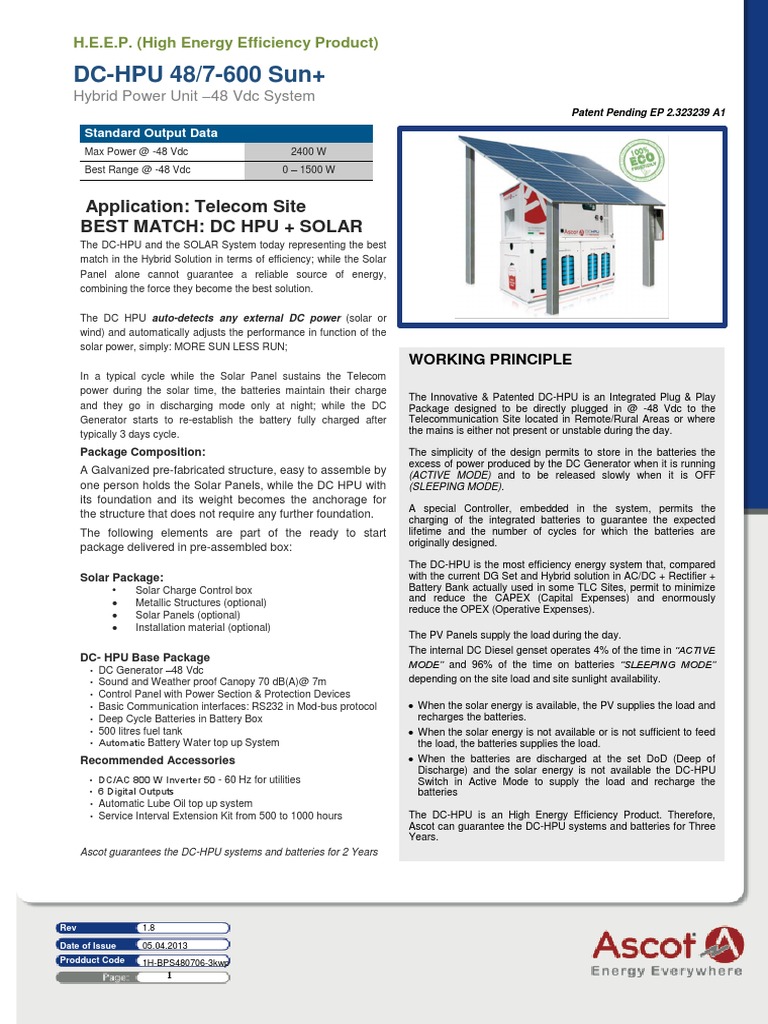 DC-HPU 48/7-600 Sun+: Application: Telecom Site Best Match: DC Hpu ...