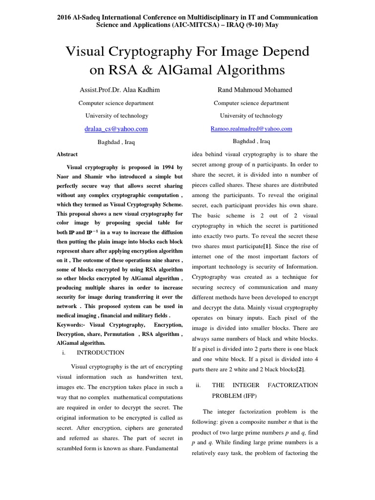 Visual Cryptography For Image With RSA & AlGamal PDF | PDF ...