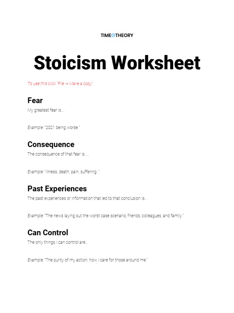 Stoicism Worksheet: To Use This Click "File - Make A Copy" | PDF