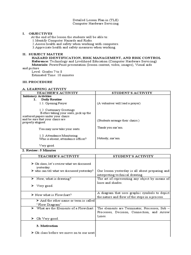 Detailed - Lesson - Plan in Principles of Teaching Liezel | PDF | Hazards | Occupational Safety ...
