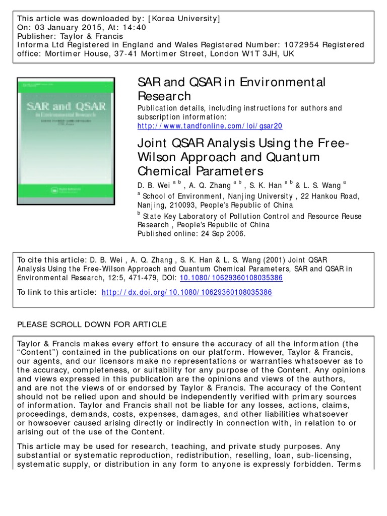 SAR and QSAR in Environmental Research | PDF | Quantitative Structure ...
