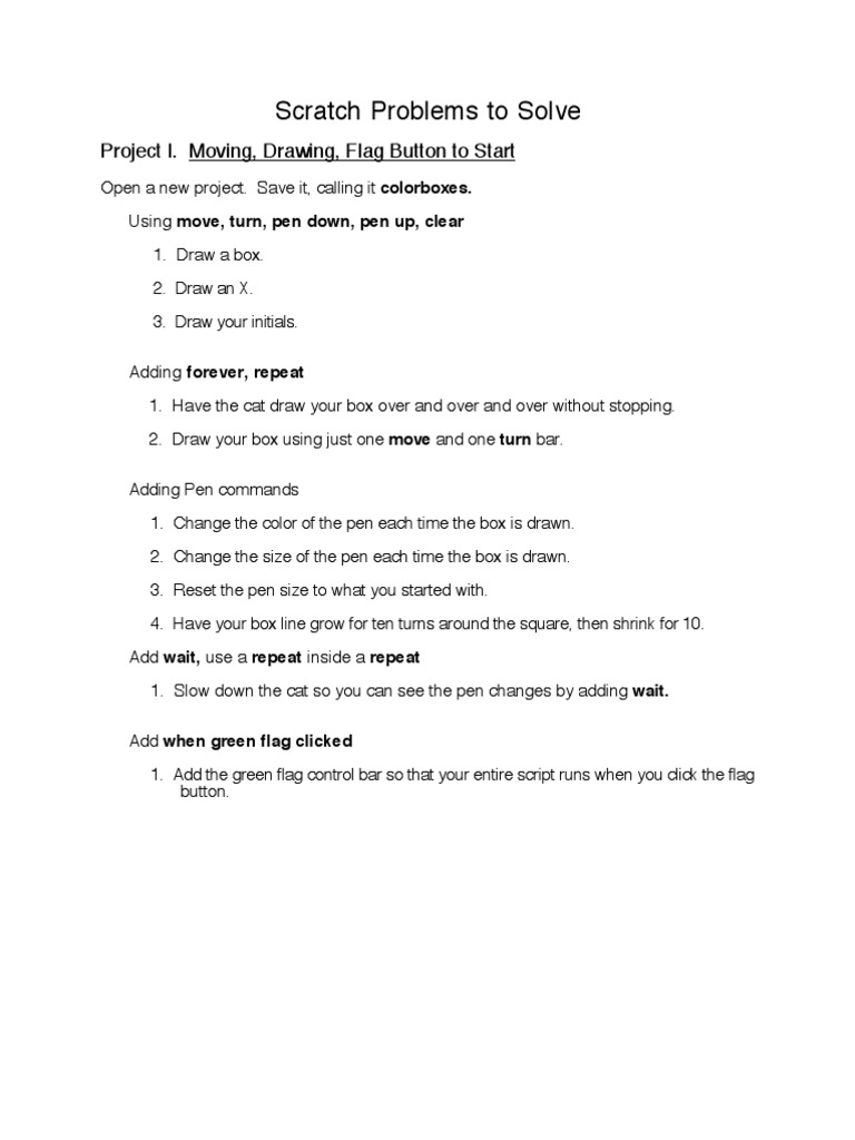 Scratch Problems To Solve: Project I. Moving, Drawing, Flag Button To ...