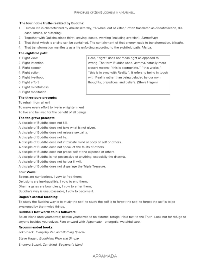 Key Principles of Zen Buddhism | PDF | Noble Eightfold Path | Gautama ...
