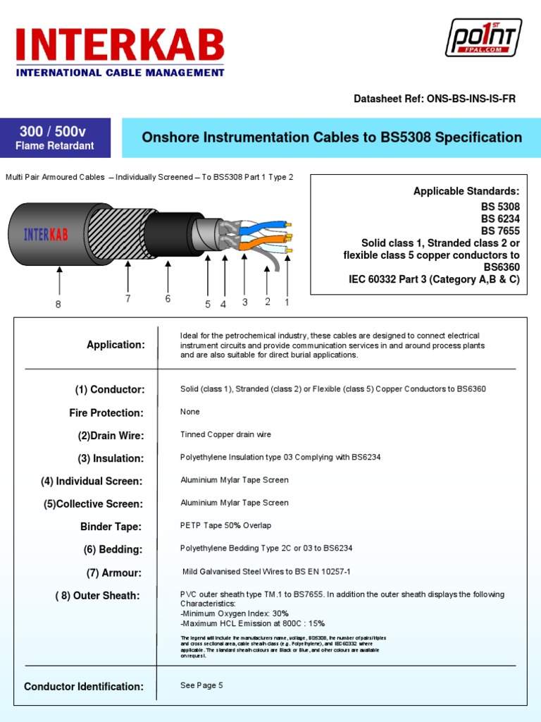 Onshore Instrumentation Cables BS5308 | PDF | Wire | Electromagnetism