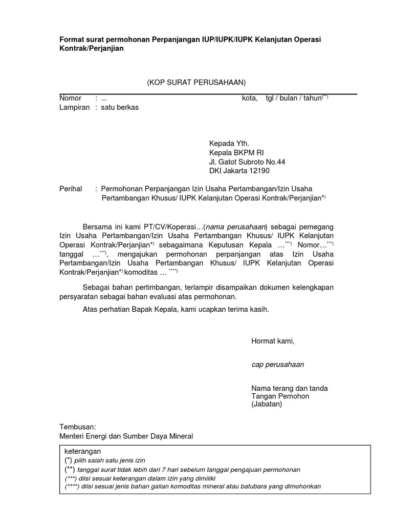 Permohonan Perpanjangan IUP/IUPK | PDF | Pengelolaan Keuangan & Uang ...