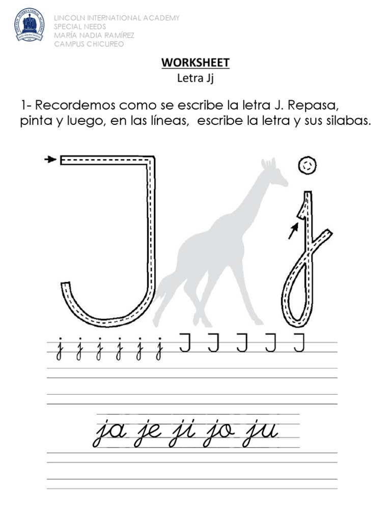 Hoja de trabajo: Letra J y sílabas | PDF