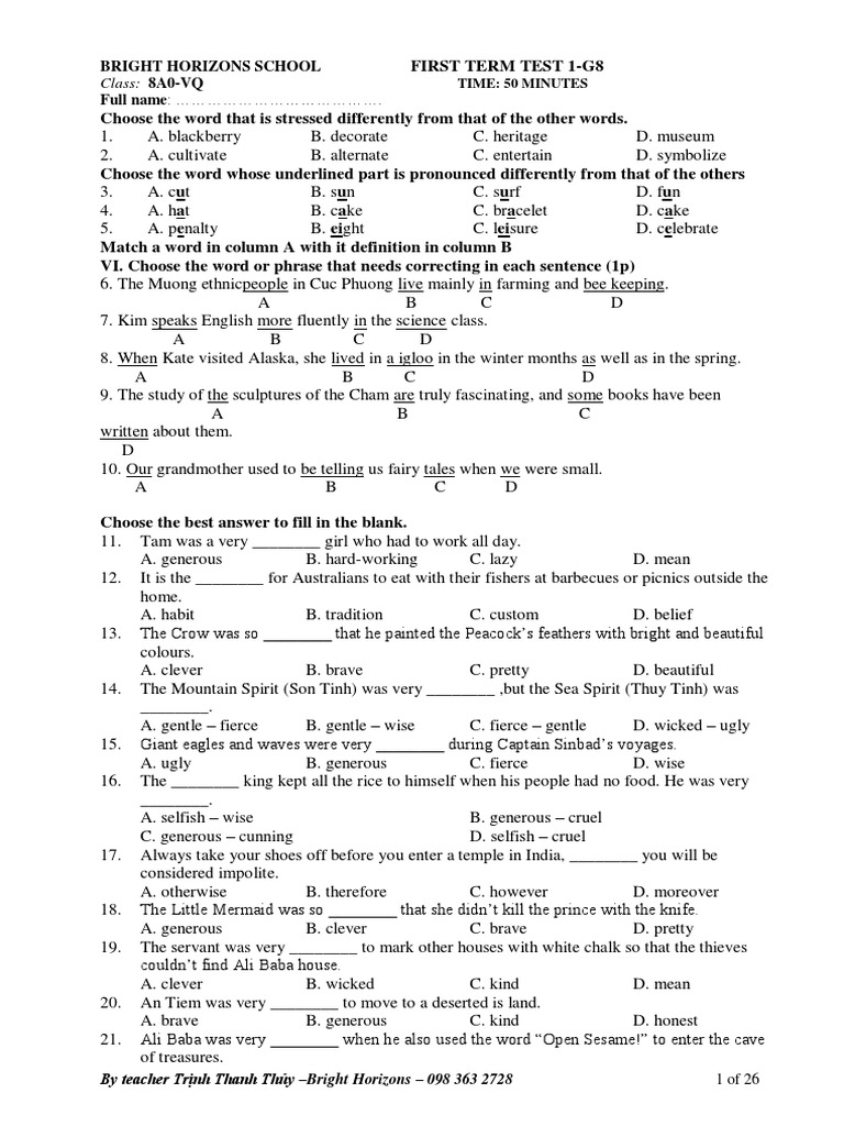 Grade 8 1ST Term Test-Revision | PDF | Gratuity | Waiting Staff