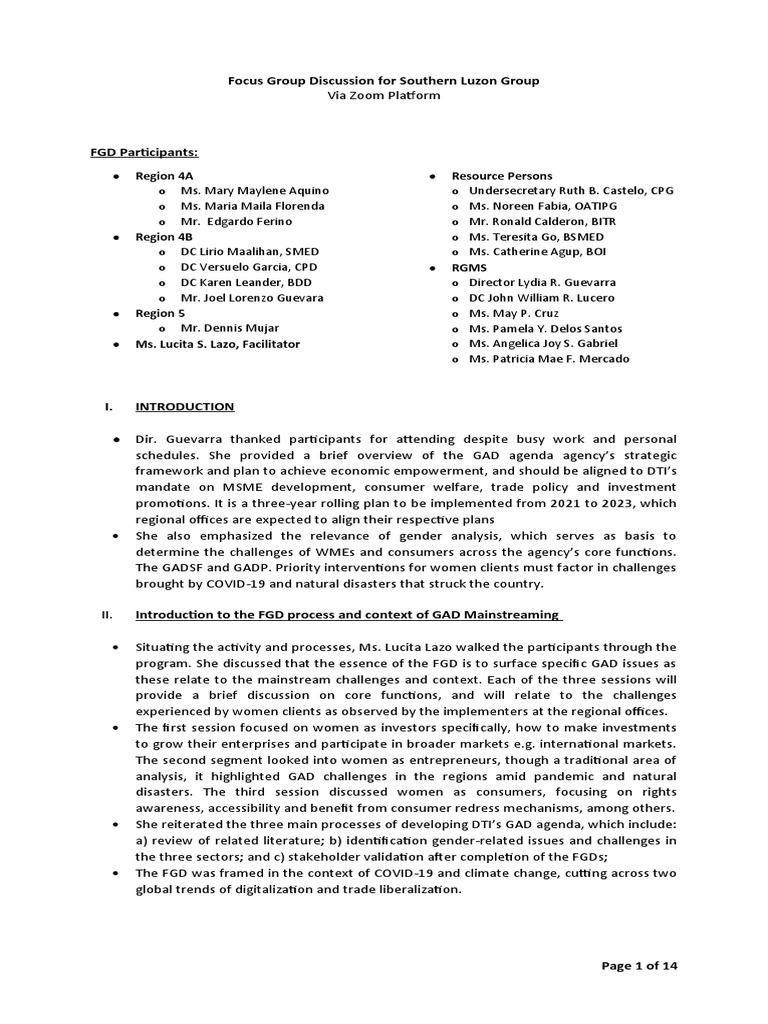Southern Luzon FGD Notes - FULL | PDF | E Commerce | Entrepreneurship
