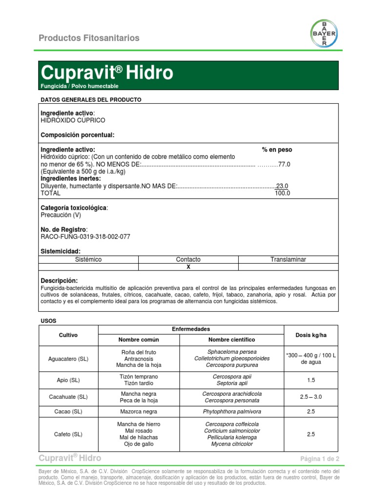 Cupravit Hidro Ficha Tecnica | PDF | Ramas de la botánica | Plantas