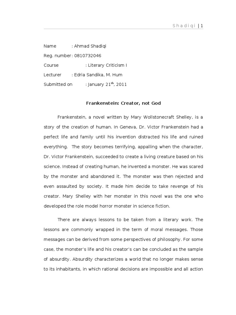 Frankenstein Analysis | PDF | Frankenstein | Monsters