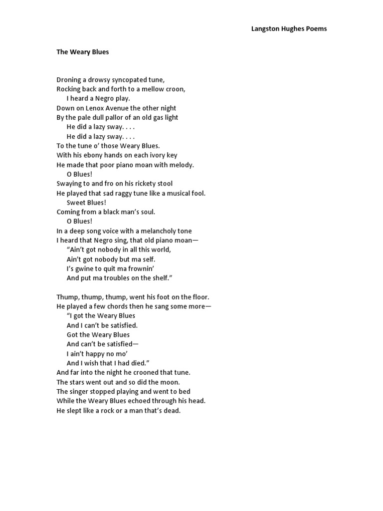 Langston Hughes Poems The Weary Blues | Download Free PDF ...