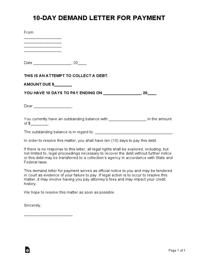 10-Day Demand Letter For Payment | PDF