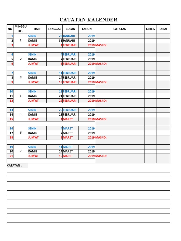 Catatan Kalender | PDF