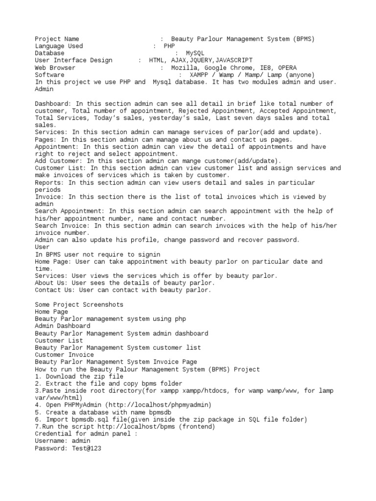 Beauty Parlour Management System Overview | PDF | Application Software ...