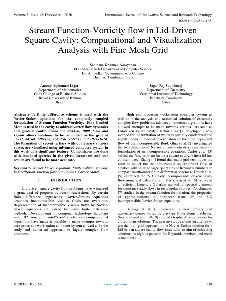 Stream Function-Vorticity Flow in Lid-Driven Square Cavity Computational and Visualization ...