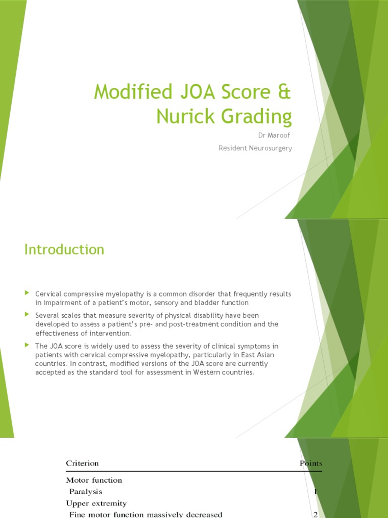 Modified JOA & Nurick for Myelopathy | PDF
