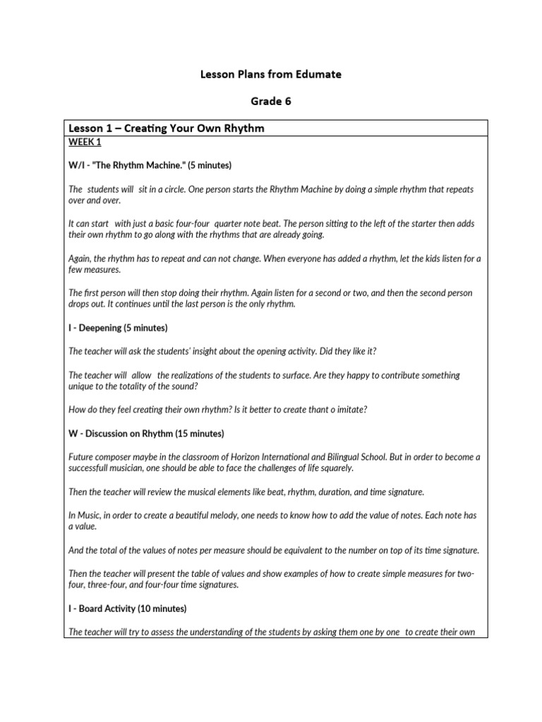 Part 2 - Grade 6 Edumate Creating Your Own Rhythm | PDF | Rhythm ...
