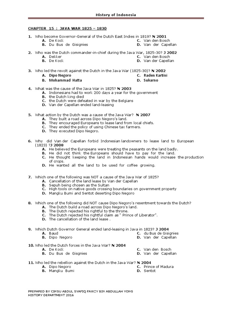 Chapter 15 Java War 1825 - 1830 MCQ | PDF | Java | Indonesia