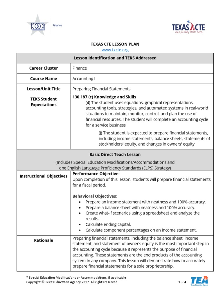 Lesson Plan Preparing Financial Statements | PDF | Balance Sheet ...