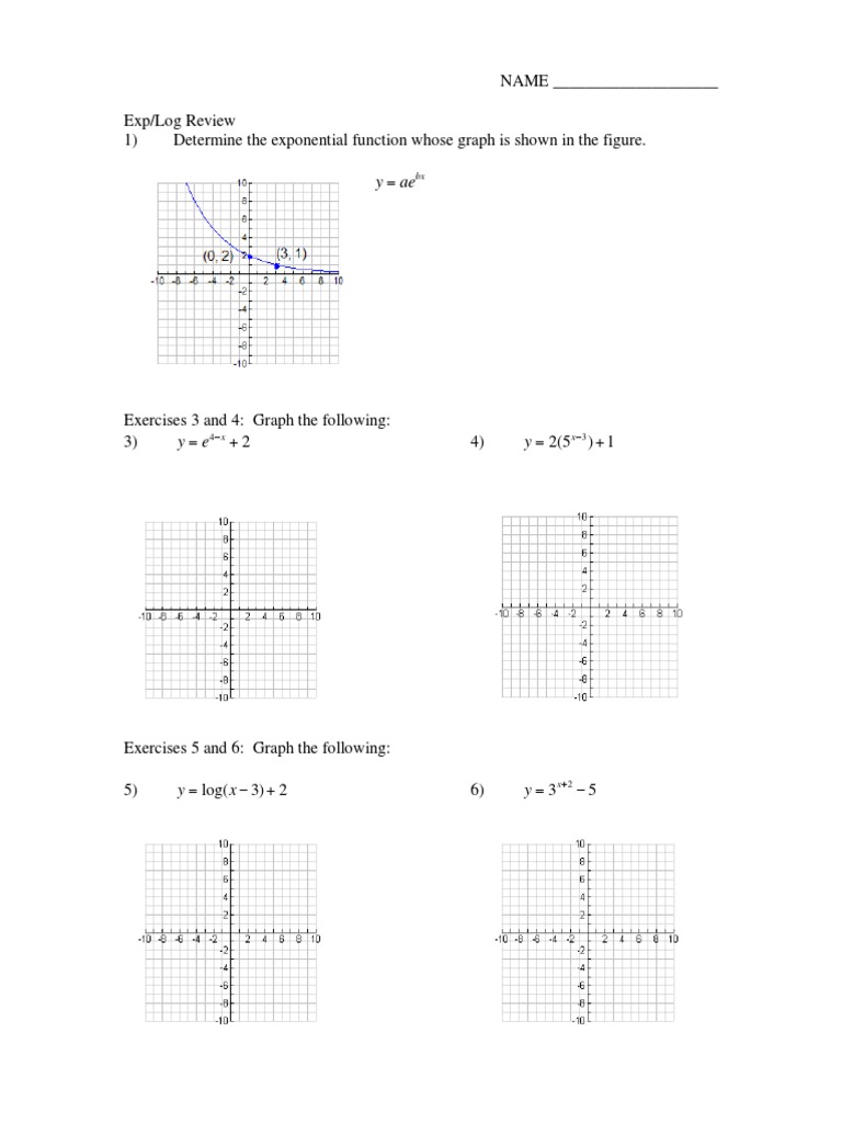 NAME - Exp/Log Review 1) Determine The Exponential Function Whose Graph ...