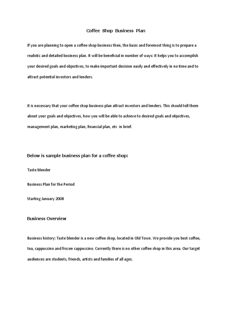 Coffee Shop Business Plan Overview | PDF | Retail | Coffee